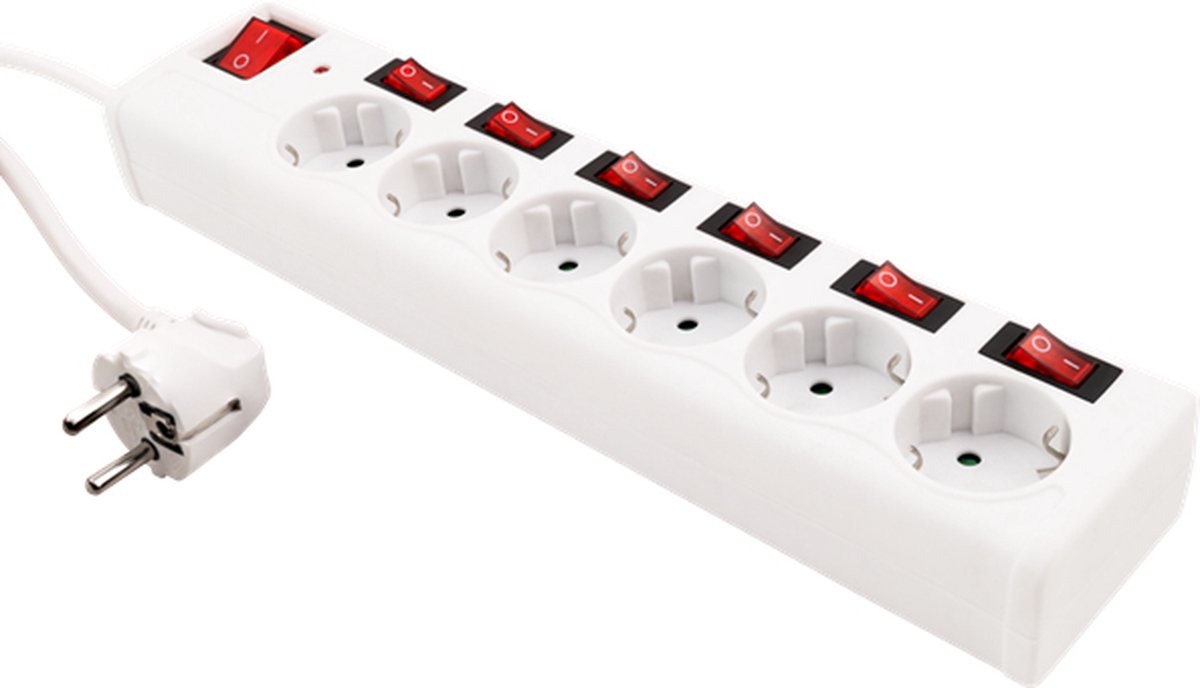 Luxe stekkerdoos met schakelaar - Verdeelstekker horizontaal 6-voudig - Verdeeldoos... | bol