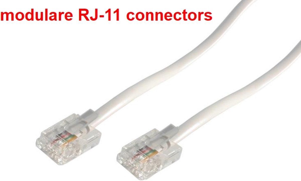 TELEFOONKABEL - 10m – soepel - met modulaire RJ11-connectors 6P4C - 4 ...