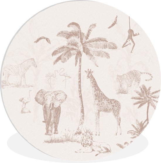 WallCircle - Wandcirkel ⌀ 90 - Wilde dieren - Jungle - Vintage - Kinderkamer -... | bol