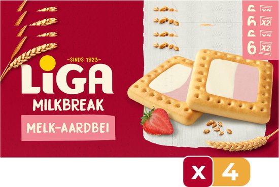 Liga milkbreak melk-aardbei - 245 gr - 4 Stuks - Snack - Koek ...