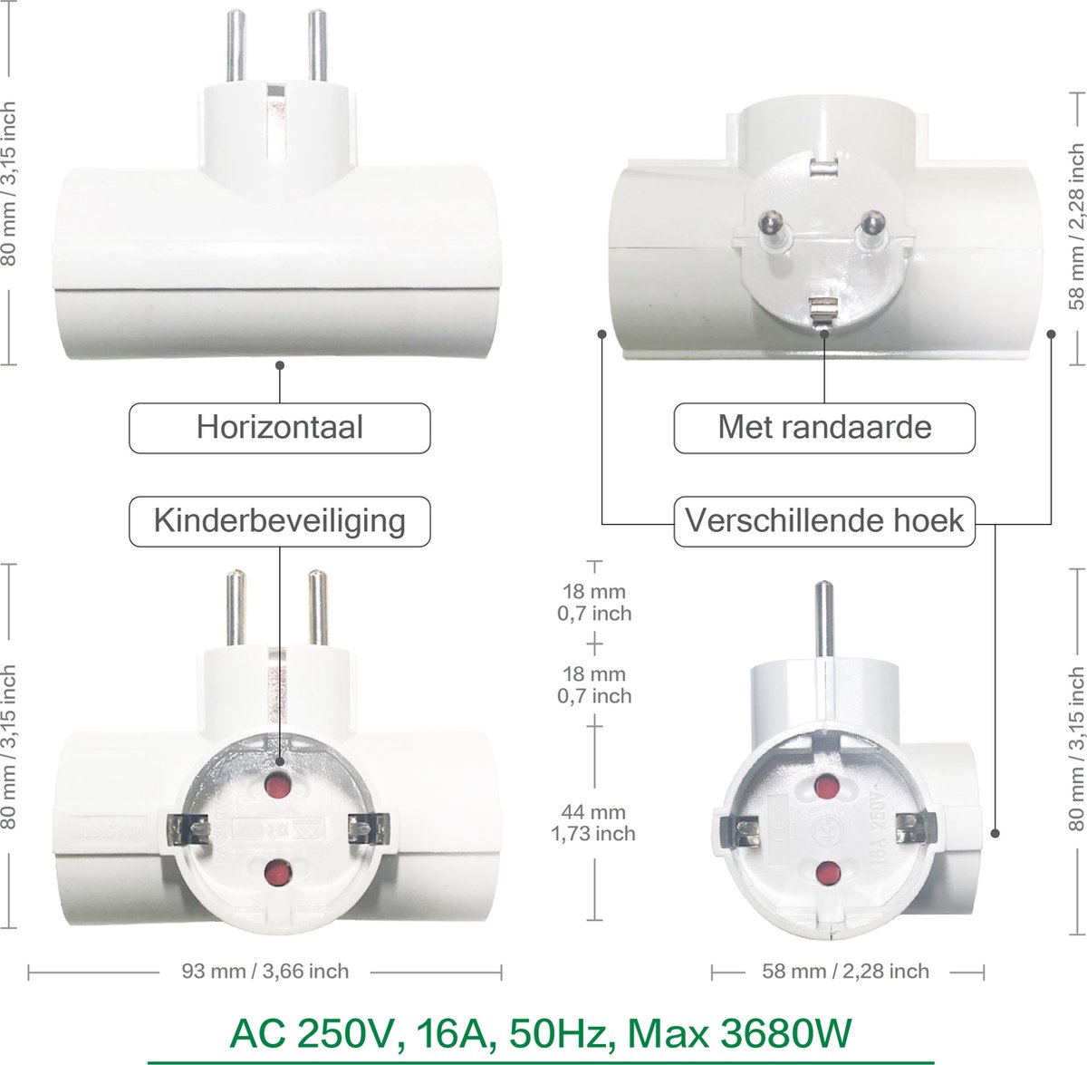 Colorful Sun® Stopcontact splitter - Verdeelstekker - Verloopstekker 3 ...