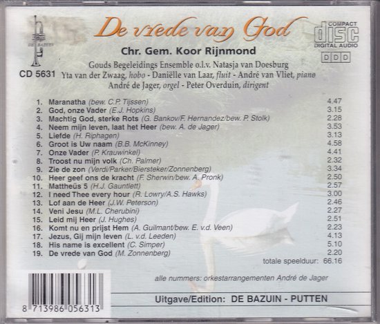 De vrede van God - Chr. Gem. Koor Rijnmond o.l.v. Peter Overduin - André de Jager... | bol