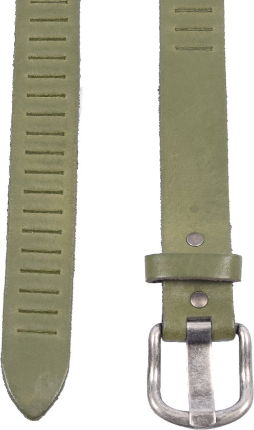 Groene leren riem met gleufjes - 100% leer - Maat 115 | bol