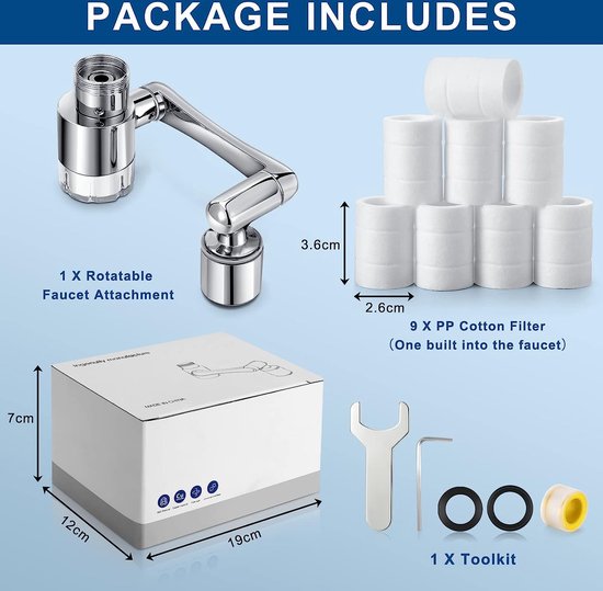 kraan bevestiging, 1080 graden uitbreiding, perlator met PP katoen ...