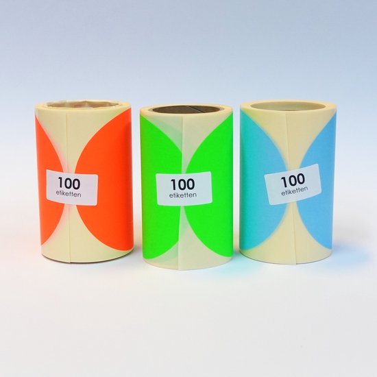 3x100 blanco Stickers op rol 100mm assortiment: rood-groen-blauw | bol