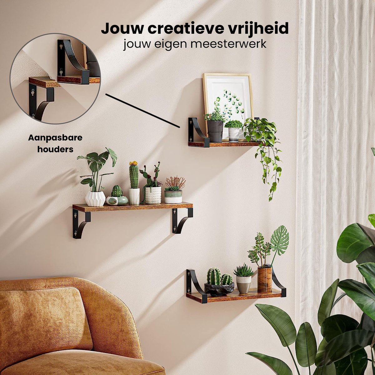 Living Nine Wandplanken/Wandrekken Set 3 Stuks - Hout - Zwevend ...