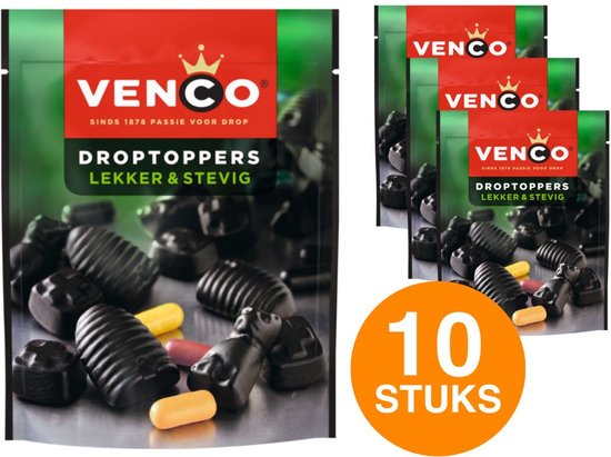 Venco Droptoppers 10 zakken Drop à 215g snoep - Lekker en stevig - Drop ...