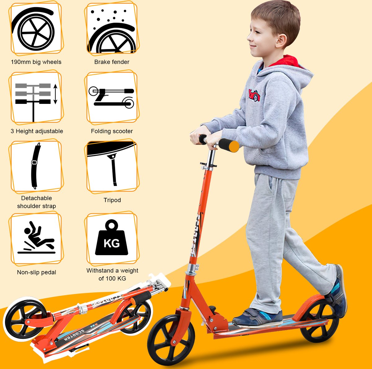 Kinderstep - Stuntstep - Inklapbaar - voor Jongens en Meisjes - Vanaf 5 ...