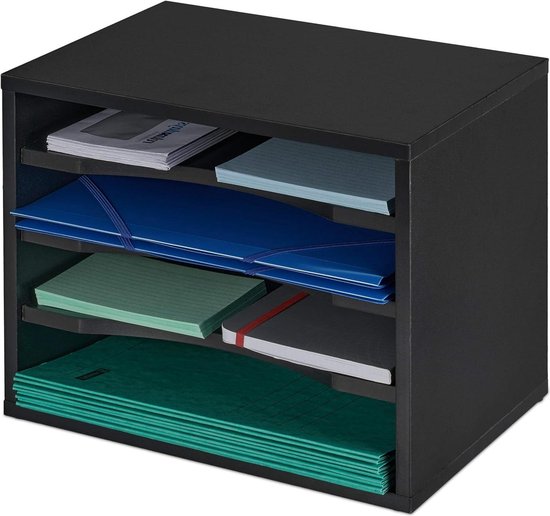 4 vakken A4 dwars groot dicht houten brievenbakjes - organizer - zwart ...