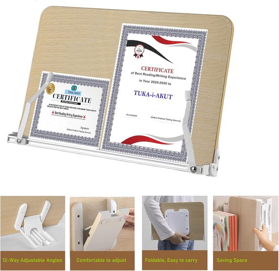 Houten Boekenstandaard - Verstelbare Hoeken - Papierklemmen ...