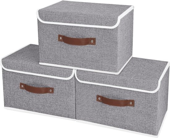 Opvouwbare opbergdozen met deksels 3-pack - grijs - 33x23x20cm ...
