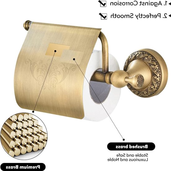 Antieke toiletpapierhouder messing retro deksel wandmontage vintage WC ...