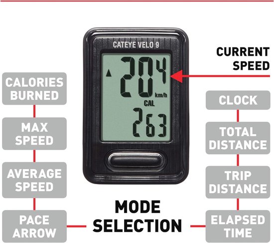 Fietscomputer Velo 9 met Groot Scherm - Negen Functies en ...