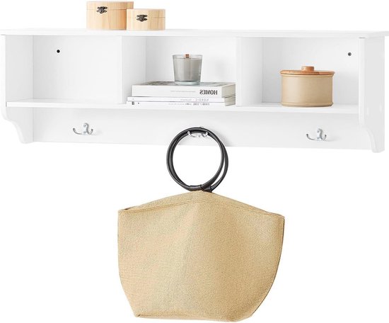 Wandkapstok opbergrek met 3 vakken en 3 haken - voor hal entree ...
