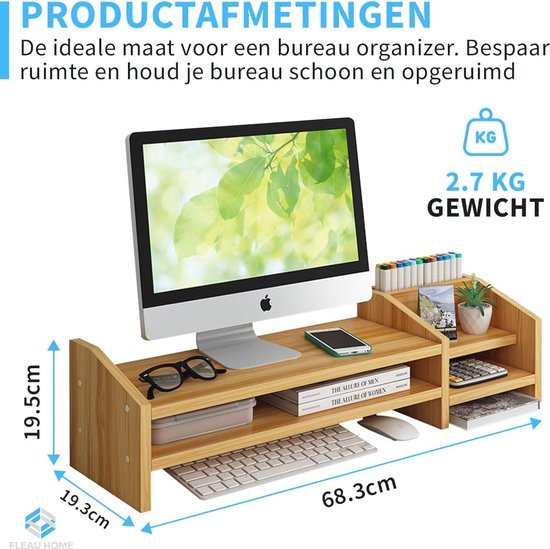 Verstelbare Laptop Standaard en Bureau Organizer - Monitor Verhoger van ...