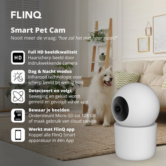 FlinQ Smart Camera - Huisdiercamera met App - 2K Binnencamera ...