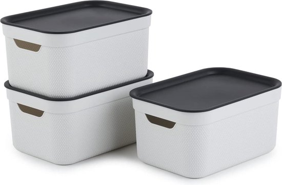 Dekobox Set van 3 opbergdozen 5l met deksel - Kunststof - Wit/Antraciet ...