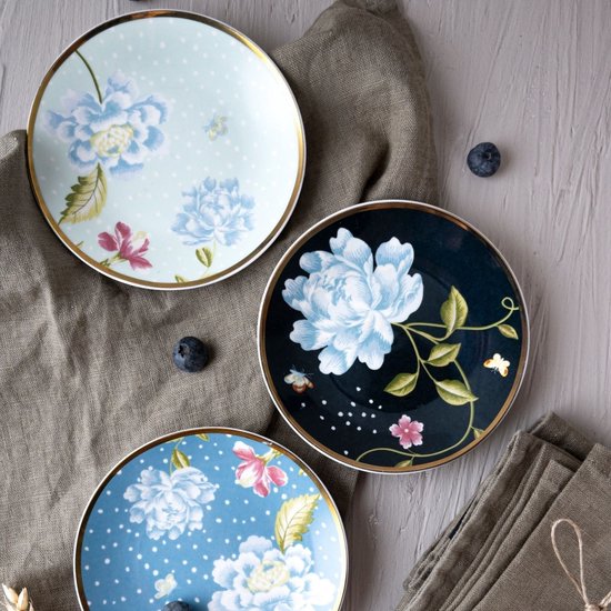 Laura Ashley Petit Four bordjes - 4 schaaltjes - 12 cm - Gouden rand | bol