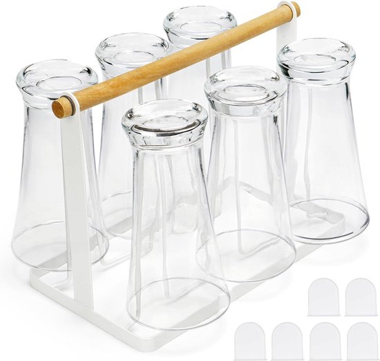 Wit Glazen Hanger Houder Met 6 Drooghaken - Metalen Tafeltop Stamwaren ...