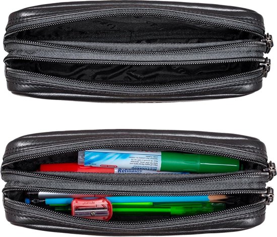 Leren Pennenetui - Grote Pennenkoker met 2 Ritsvakken - Vintage ...