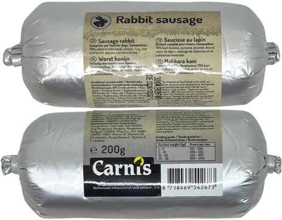 Carnis gestoomde vleesworst 100% Konijn 200gr | bol