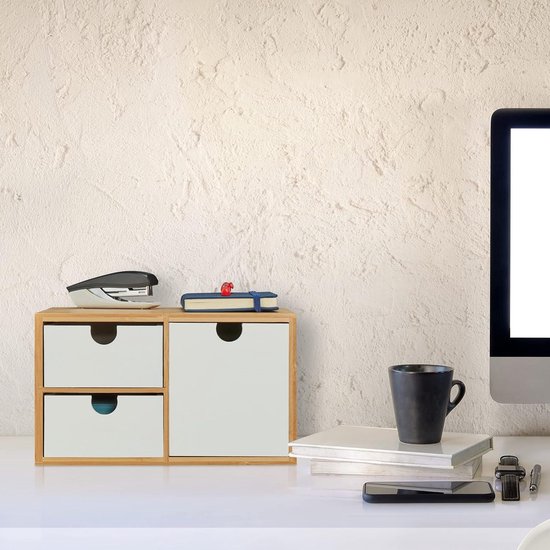 Bamboe & MDF bureau organizer met 3 lades - HBD 145 x 25 x 20 cm - Mini ...