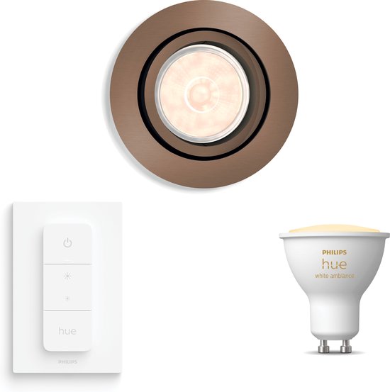 Philips Hue Donegal Inbouwspot (Koper) - Rond - GU10 - Warm tot Koelwit ...