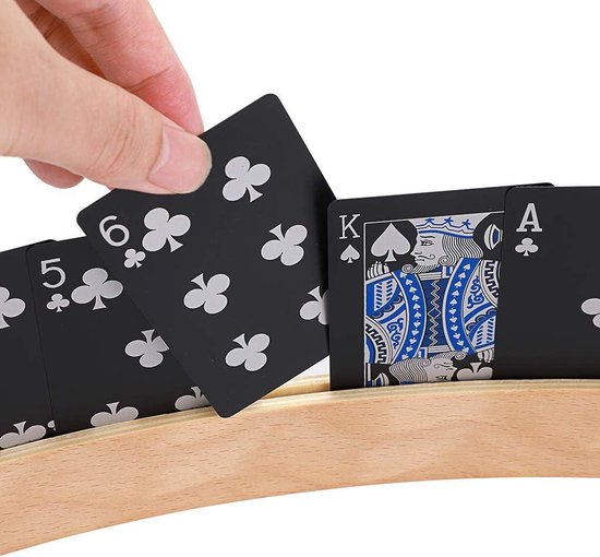 4 Pieces Playing Card Holders 13 Inch Stand Curved Wooden Organizer for ...