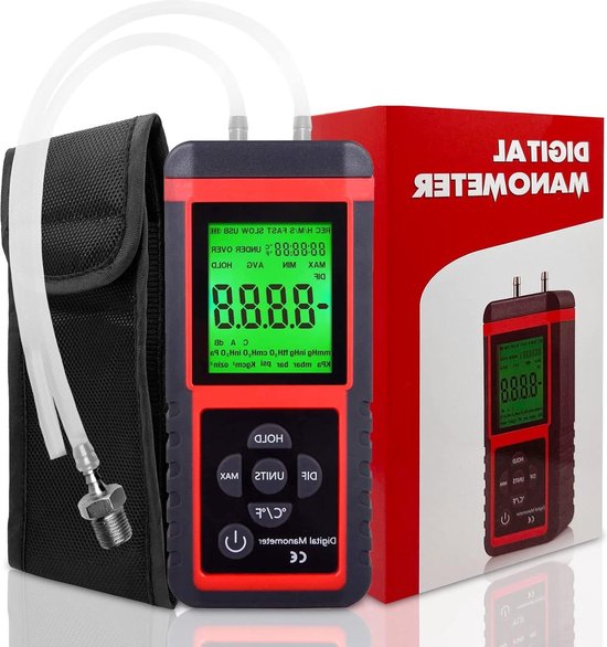 Digitale manometer luchtdrukmeter met dual-poorts handluchtvacuüm ...