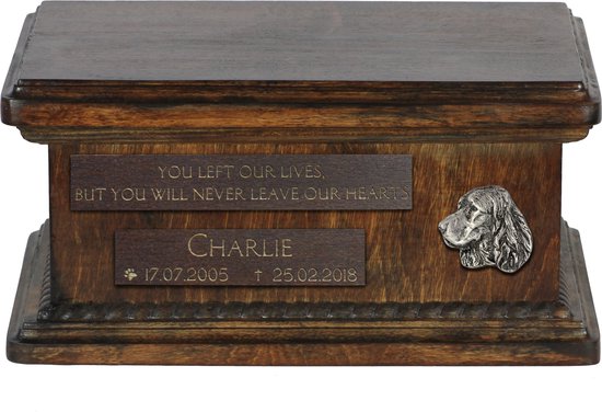 Persoonlijke houten urn voor Welsh Springer Spaniel hondenas met ...