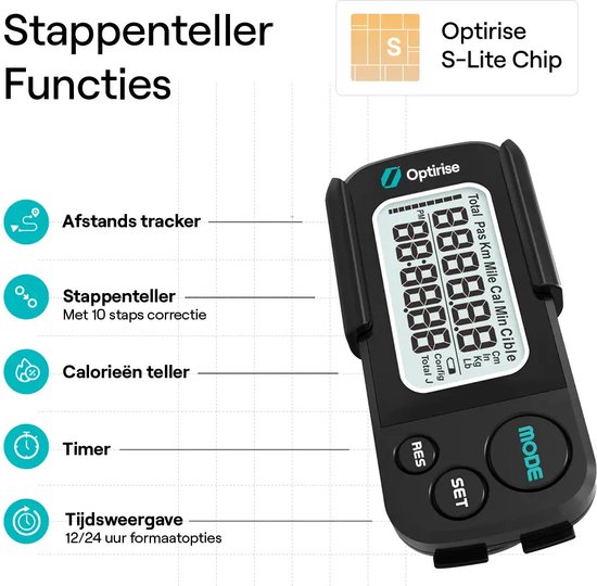 Optirise Stappenteller Broekzak + Ebook + Clip & Draagkoord - Activity ...