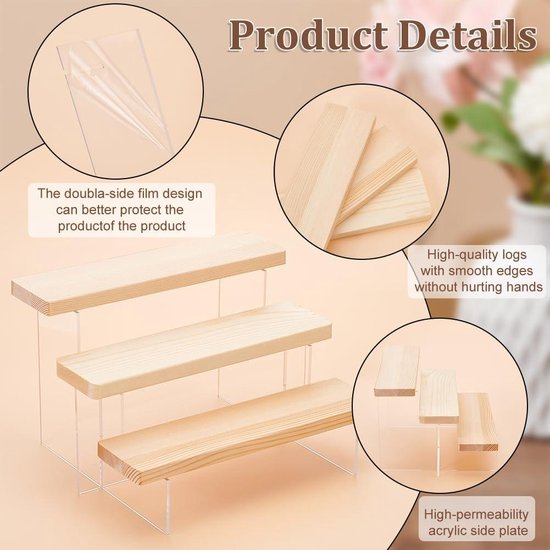 3-Tier Rustieke Hout Acryl Display Stand - Cijfers Display Risers ...