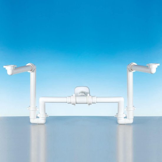 Siphon de lavabo blanc avec raccord double évier et sortie Ø32-40 | bol