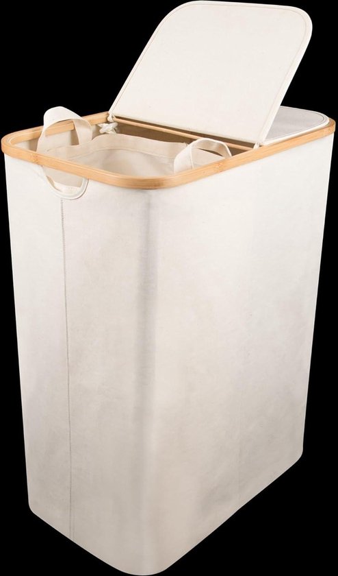 Wasmand 2 vakken met deksel 150 liter bamboe-stof groot XXL ...