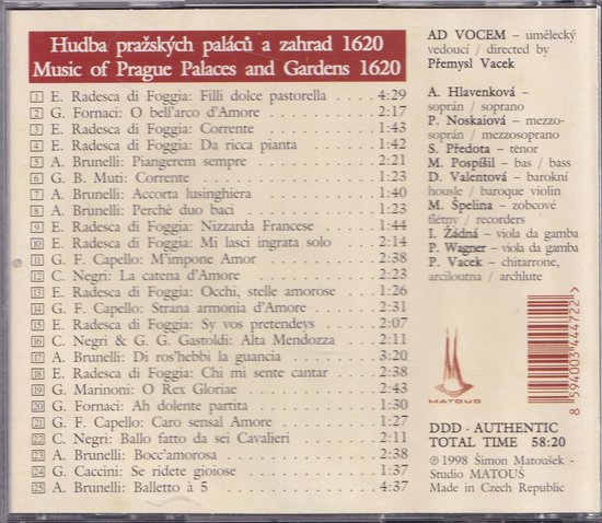 Music of Prague Palaces and Gardens 1620 - Ad Vocem o.l.v. Premysl ...