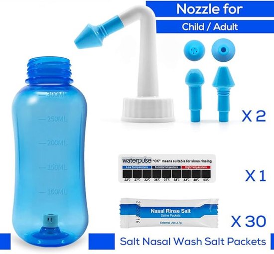 Equivera Neusdouche - 300 ml - 30 Zoutzakjes - Kinderen en Volwassenen ...