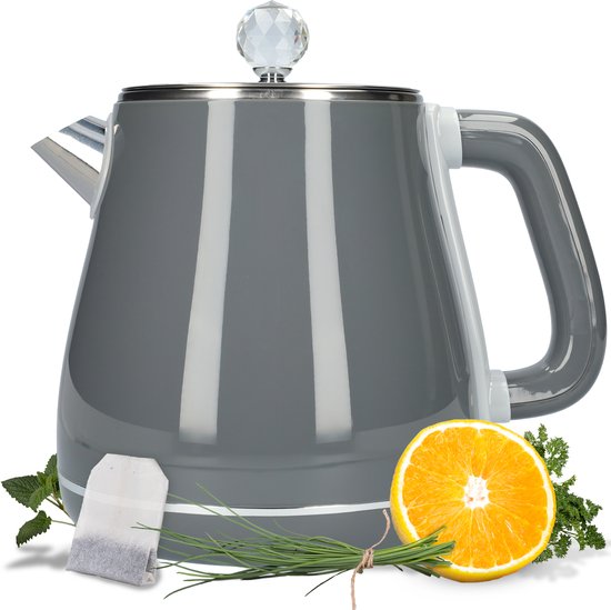 Grijze RVS waterkoker - Dubbelwandige waterkoker voor in de keuken - 1. ...