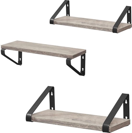 Wandplank set van 3 zwevende plank voor display industrieel ontwerp grijs-zwart -... | bol