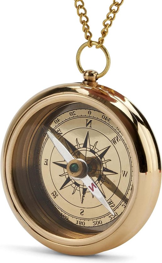 6cm messing kompas met ketting - goud - zakkompas - navigatiekompas | bol