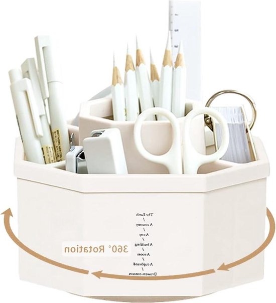 360 Degree Rotatable Pen Holder with 5 Compartments - Multi-Function ...