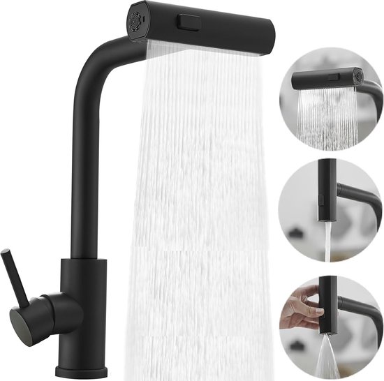 Beärsk® - Keukenkraan met uittrekbare uitloop - Mengkraan keuken - Keukenkraan zwart -... | bol