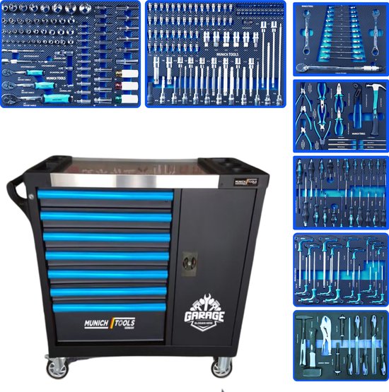 Munich Tools Garage 2024 Blue Line Gereedschapswagen Werkplaatswagen 7/ ...