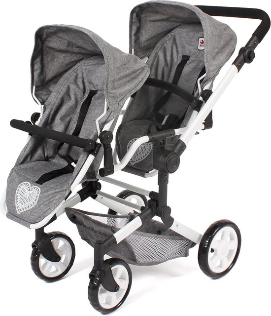 Poppenwagen Linus Duo voor kinderen van 4-8 jaar jeans grijs met ...