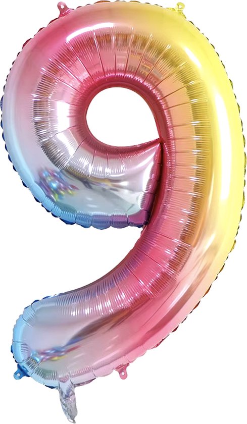 CHPN - Folieballon - 9 jaar - 100CM - Cijferballon - Regenboog ballon ...