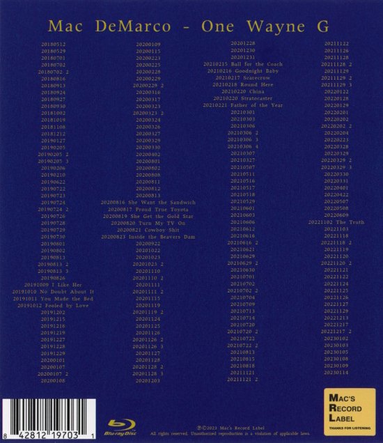 Mac DeMarco - One Wayne G (Blu-Ray), Mac Demarco | Muziek | bol