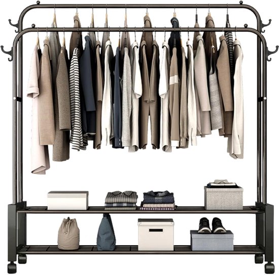 Kledingrek met 2 Bovenbalken en 2 Onderste Opbergplanken - Kapstok voor ...