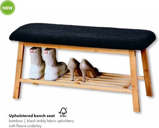 Gestoffeerd Bankje, 90x34x45cm, Schoenenbank, Hal bankje, FSC Bamboe | bol