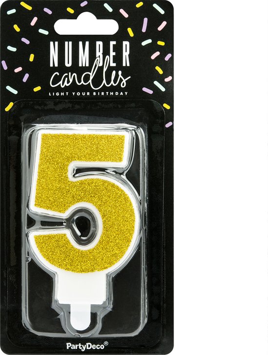PartyDeco Verjaardag Kaars Nummer 5 - Goud - circa 7 cm hoog | bol