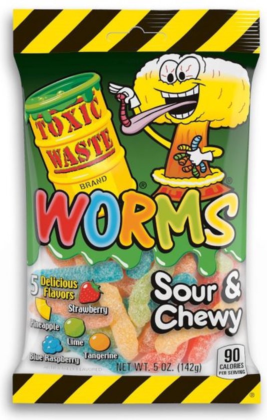 Toxic Waste Worms (12 x 142g) | Amerikaans Snoep | Snoep uit Amerika ...