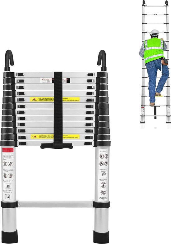 Telescopische Aluminium Ladder 3,8m Multifunctioneel met Afneembare ...